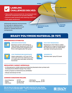 1" Core High Temperature Gloss Polyimide Labels - Brady Part: THT-1-727 ...