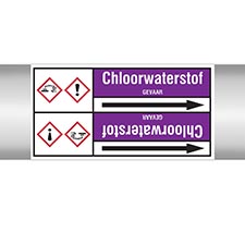 Leidingmerkers op doorlopende rol, met pictogrammen - Chloorwaterstof ...
