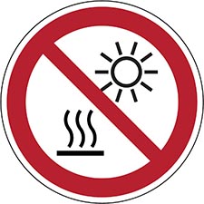 ISO Safety Sign - Do not expose to direct sunlight or hot surface ...