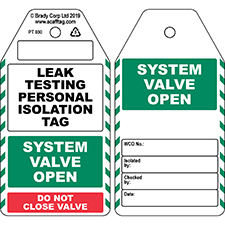 Leak Testing Personal Isolation Tag - Valve Open - Brady Part: PROC-GB ...