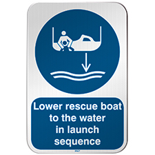 ISO Safety Sign - Lower rescue boat to the water in launch sequence ...