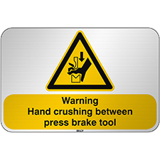 Reflective ISO Safety Sign - Warning: Hand crushing between press brake ...