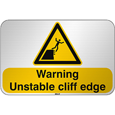 Reflective ISO Safety Sign - Warning: Unstable cliff edge - With text ...