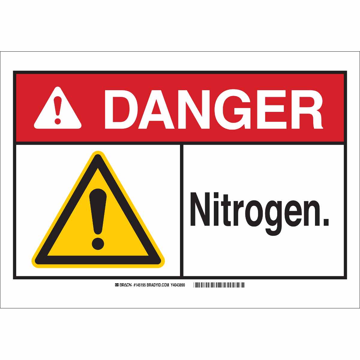 Brady 22332 Plastic Chemical & Hazardous Materials Sign Legend Nitrogen ...