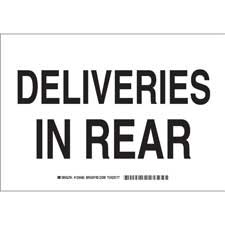 Señalamiento - Deliveries In Rear | Brady | BradyID.com.mx