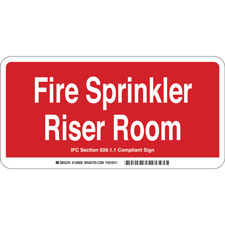 IFC Section 50911 Compliant FIRE SPRINKLER RISER ROOM Sign - Brady Part ...