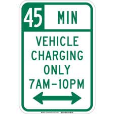 45 Min Vehicle Charging Only 7 Am-10 Pm Sign - Brady Part: 141686 ...