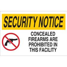 SECURITY NOTICE Concealed Firearms Are Prohibited In This Facility Sign ...