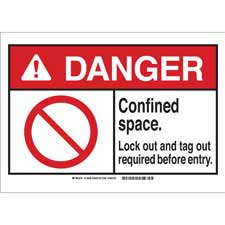 DANGER Confined Space. Lock Out And Tag Out Required Before Entry. Sign ...