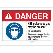 DANGER H2S Poisonous Gas May Be Present Sign | Brady | BradyID.com