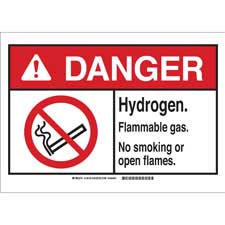 DANGER Hydrogen. Flammable Gas. No Smoking Or Open Flames. Sign | Brady ...