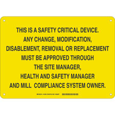 Señalamiento - THIS IS A SAFETY CRITICAL DEVICE., Black on Yellow, 9 ...