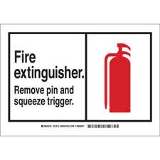 Fire Extinguisher. Remove Pin And Squeeze Trigger. Sign | Brady ...