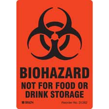 Biohazard Not For Food or Drink Storage Labels - Brady Part: 31262LS ...