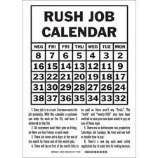 RUSH JOB CALENDAR 1 Every Job Is In A Rush Sign - Brady Part: 38072 ...