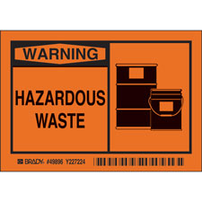 WARNING Hazardous Waste Labels - Brady Part: 49896 | Brady | BradyID.com