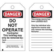 DANGER Do Not Operate Contractor Lockout Tagout Tags - Brady Part ...