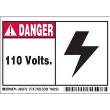 DANGER 110 Volt Labels - Brady Part: 60372 | Brady | BradyID.com
