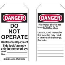 DANGER Do Not Operate Maintenance Department Lockout Tagout Tags ...