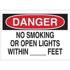 Brady Part: 88381 | DANGER No Smoking Or Open Lights Within __Feet Sign ...