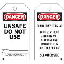 Tarjetas - DANGER: UNSAFE DO NOT USE SIGNED BY: DATE: - Brady Part ...