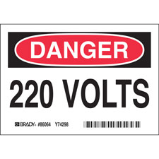 DANGER 220 Volts Labels - Brady Part: 86064 | Brady | BradyCanada.ca