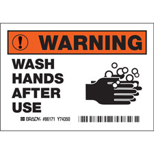 WARNING Wash Hands After Use Labels - Brady Part: 86171 | Brady ...