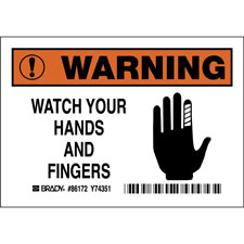 WARNING Watch Your Hands and Fingers Labels - Brady Part: 86172 | Brady ...