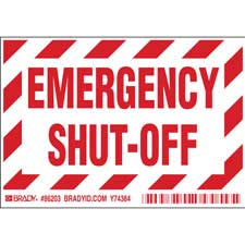 EMERGENCY SHUT OFF Labels - Brady Part: 86203 | Brady | BradyID.com