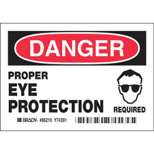 DANGER Proper Eye Protection Required Labels - Brady Part: 86210 ...