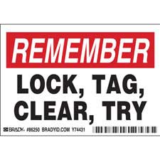 REMEMBER LOCK, TAG, CLEAR, TRY Labels - Brady Part: 86250 | Brady ...