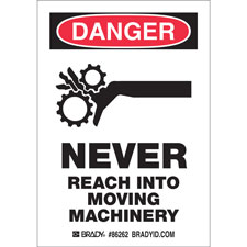 DANGER Never Reach Into Moving Machinery Labels - Brady Part: 86262 ...