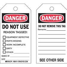 Accident Prevention Tags: DANGER: Do Not Use Reason Tagged | Brady ...
