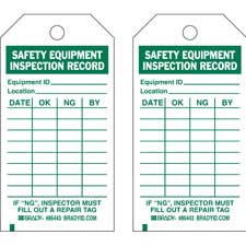 Safety Equipment Inspection Record Tags | Brady | BradyID.com