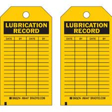 Lubrication Record Inspection Tags | Brady | BradyID.com