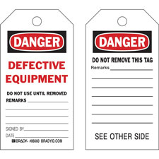 Brady Part: 86660 | Accident Prevention Tags: DANGER Defective ...