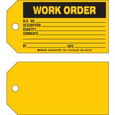 WORK ORDER Production Tag - Brady Part: 86742 | Brady | BradyID.com