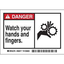 DANGER Watch Your Hands And Fingers. Labels - Brady Part: 86817 | Brady ...