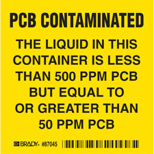 PCB Contaminated Labels - Brady Part: 87045 | Brady | BradyCanada.ca