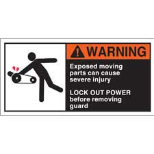 EXPOSED MOVING PARTS CAN CAUSE SEVERE INJURY Labels - Brady Part: 96155 ...