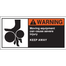 MOVING EQUIPMENT CAN CAUSE SEVERE INJURY KEEP AWAY Labels - Brady Part ...